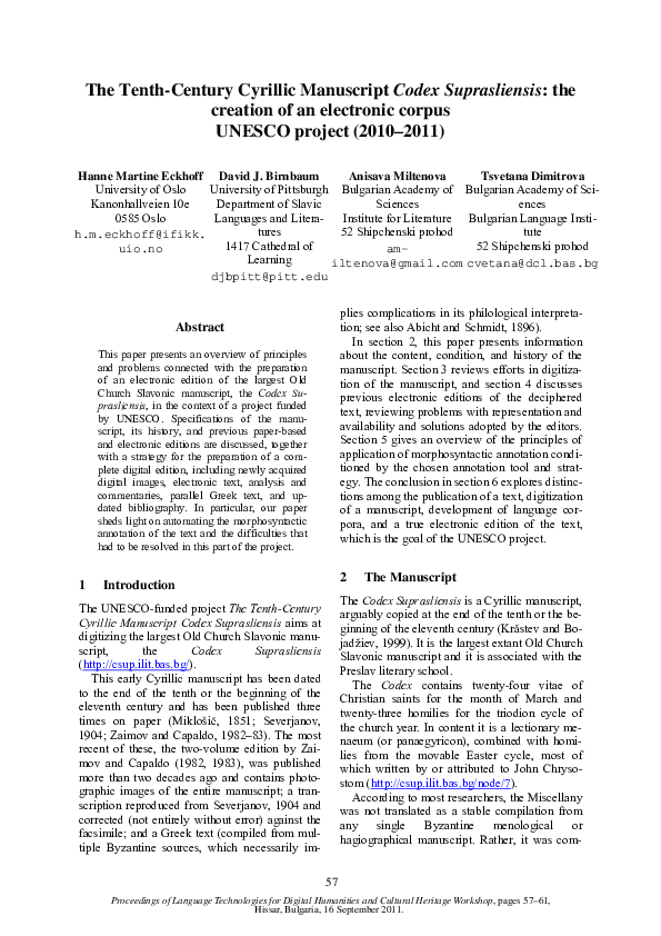 (PDF) The Tenth-Century Cyrillic Manuscript Codex Suprasliensis: the ...