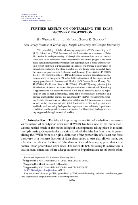 Pdf Further Results On Controlling The False Discovery Proportion