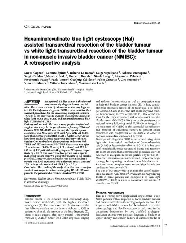 (PDF) Hexaminolevulinate blue light cystoscopy (Hal) assisted ...