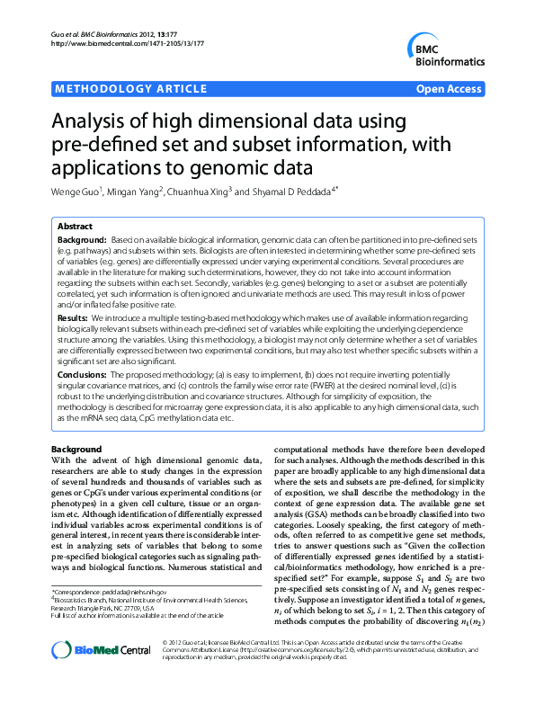 Analysis of high dimensional data using pre-defined set and subset information, with ...