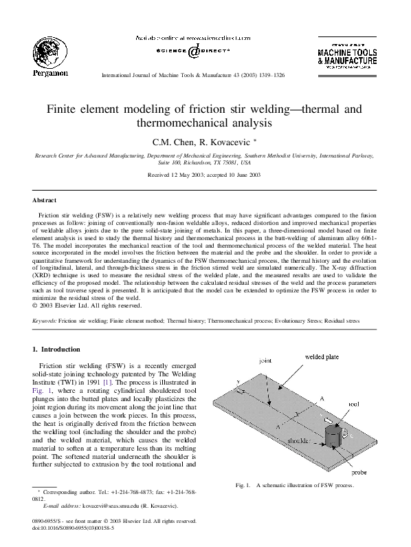 Pdf Finite Element Modeling Of Friction Stir Welding—thermal And