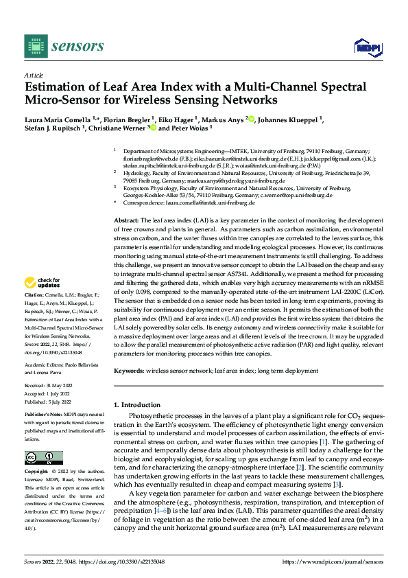 (PDF) Estimation of Leaf Area Index with a Multi-Channel Spectral Micro-Sensor for Wireless ...