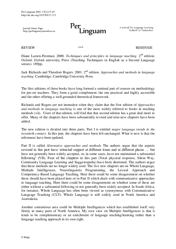 (PDF) Diane Larsen-Freeman. 2000. Techniques and principles in language ...