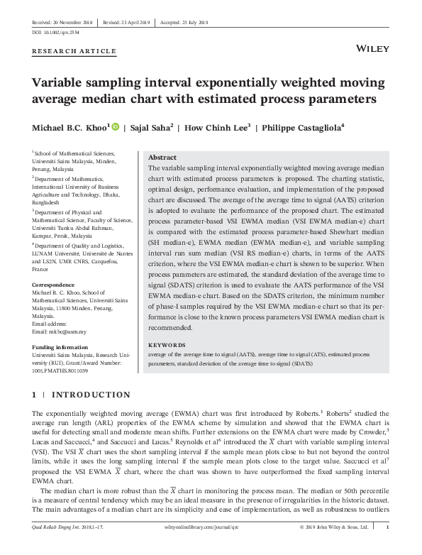 (PDF) Variable sampling interval exponentially weighted moving average median chart with ...