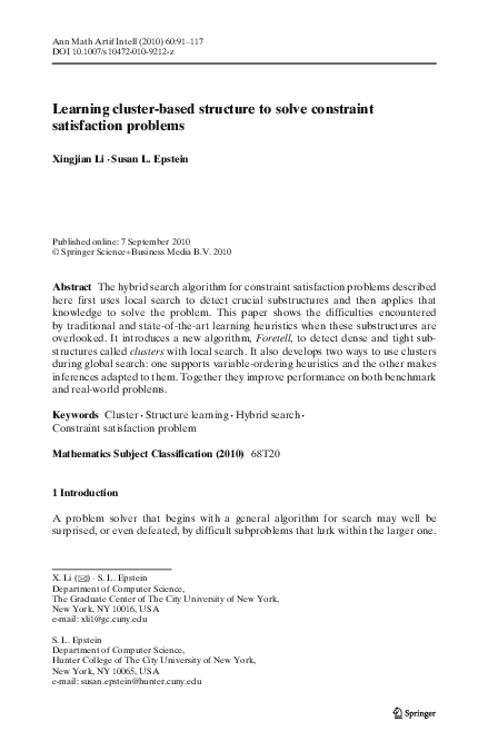 (PDF) Learning cluster-based structure to solve constraint satisfaction problems