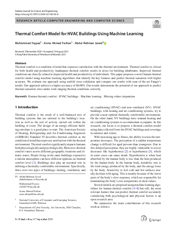 (PDF) Thermal Comfort Model for HVAC Buildings Using Machine Learning