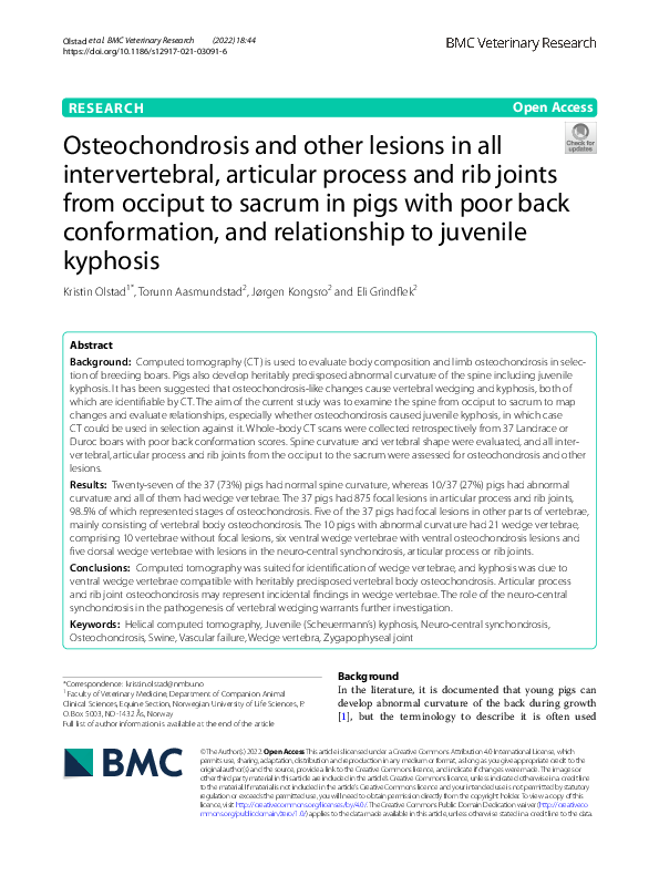 (PDF) Osteochondrosis and other lesions in all intervertebral, articular process and rib joints ...