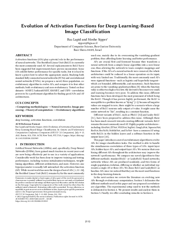(PDF) Evolution of activation functions for deep learning-based image classification