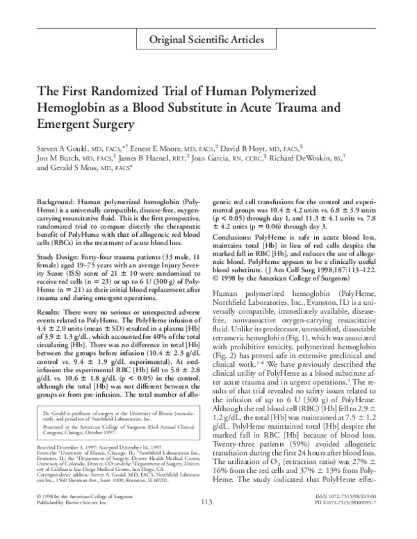 (PDF) The first randomized trial of human polymerized hemoglobin as a ...