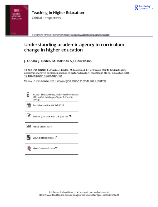 (PDF) Understanding academic agency in curriculum change in higher ...