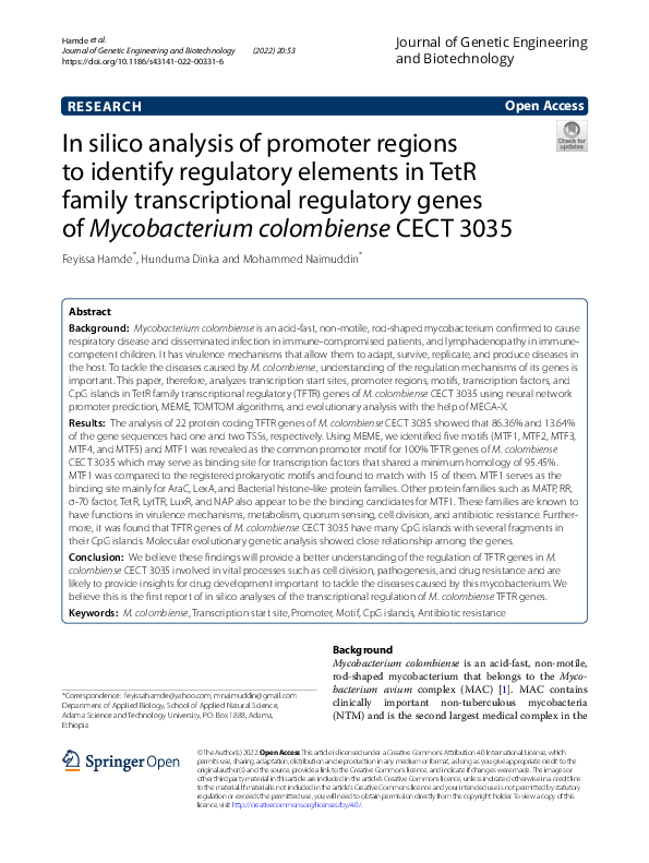 (PDF) In silico analysis of promoter regions to identify regulatory ...