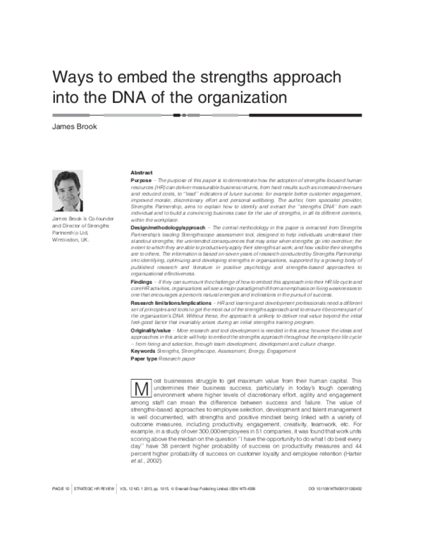 (PDF) Ways to embed the strengths approach into the DNA of the organization