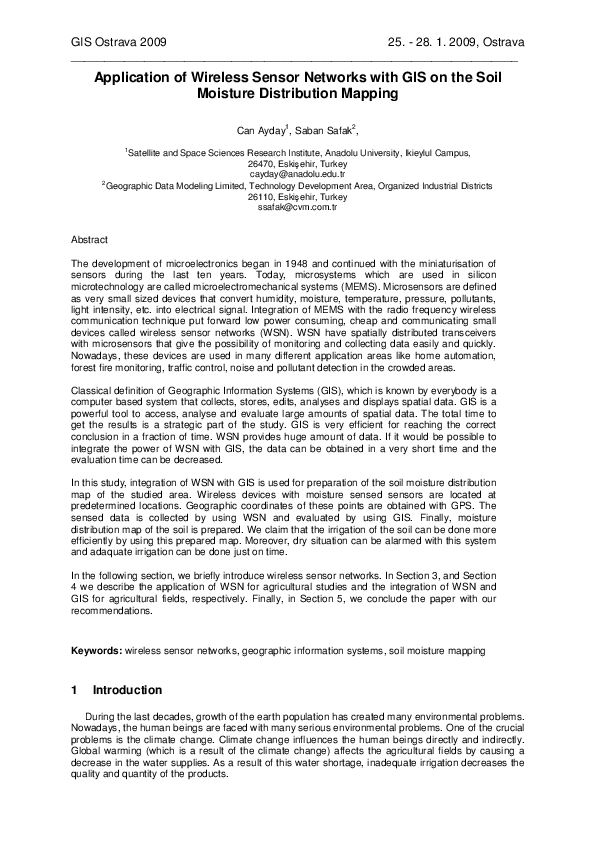 (PDF) Application of Wireless Sensor Networks with GIS on the Soil Moisture Distribution Mapping