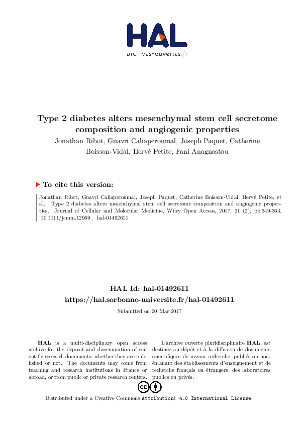 (PDF) Type 2 diabetes alters mesenchymal stem cell secretome ...