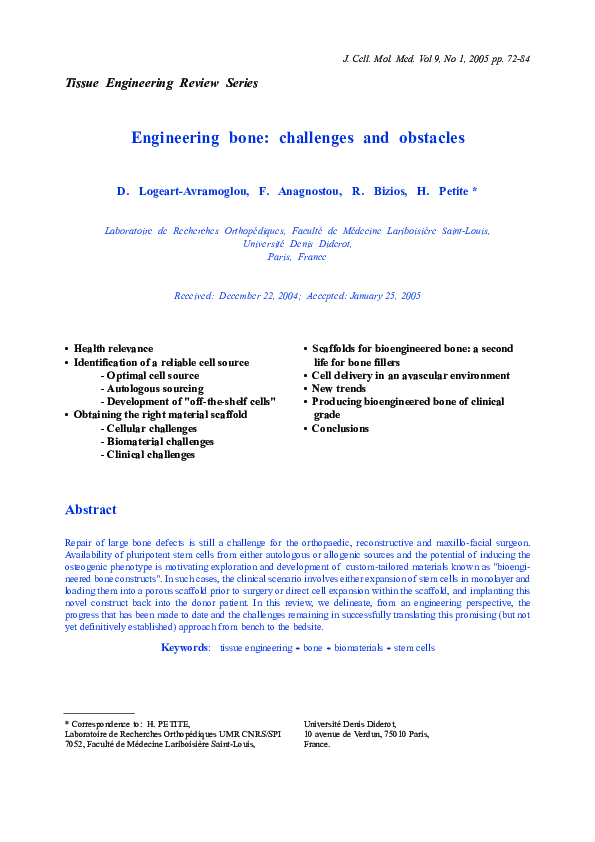 (PDF) Engineering bone: challenges and obstacles | Fani Anagnostou ...