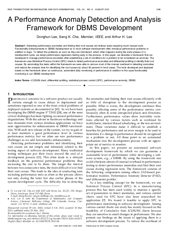 Pdf A Performance Anomaly Detection And Analysis Framework For Dbms