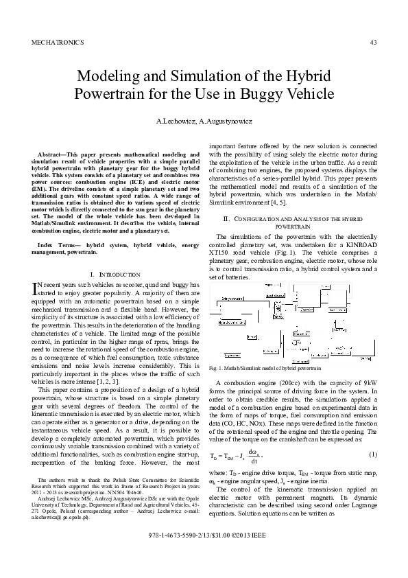 (PDF) Modeling and simulation of the hybrid powertrain for the use in buggy vehicle