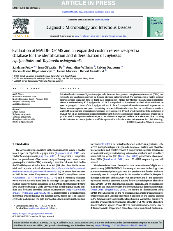 (PDF) Evaluation of MALDI-TOF MS and an expanded custom reference spectra database for the ...