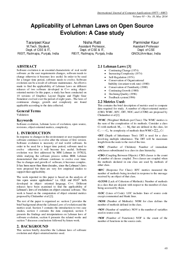 (PDF) Applicability of Lehman Laws on Open Source Evolution: A Case study