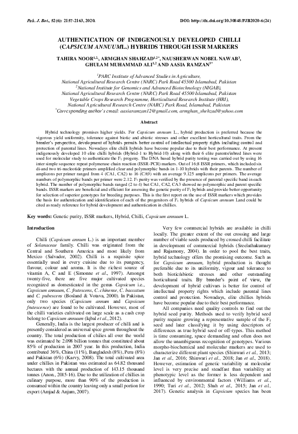 (PDF) Authentication of indigenously developed chilli (Capsicum annuum ...