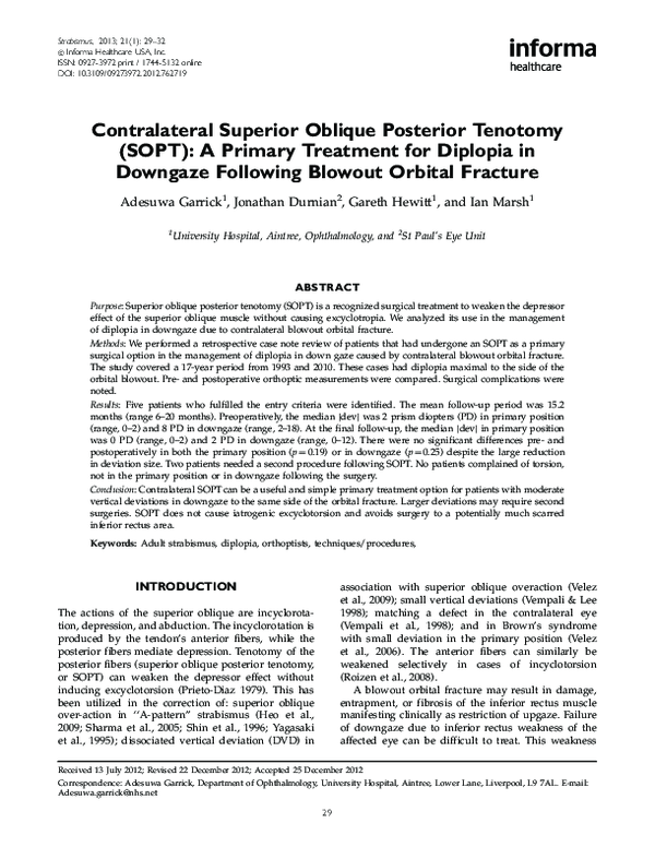 (PDF) Contralateral Superior Oblique Posterior Tenotomy (SOPT): A ...
