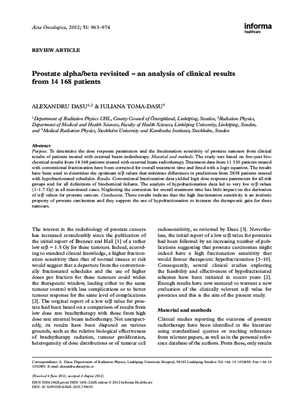 (PDF) Prostate alpha/beta revisited – an analysis of clinical results ...