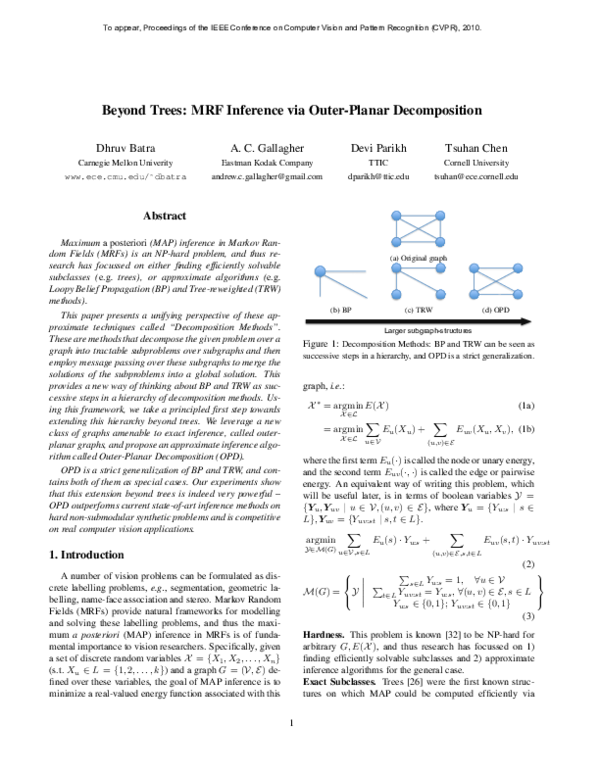 Pdf Beyond Trees Mrf Inference Via Outer Planar Decomposition 