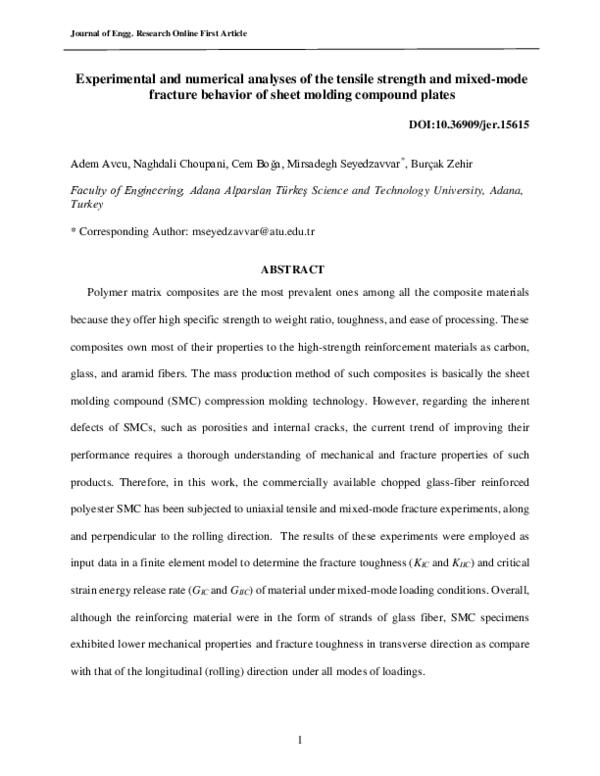 Pdf Experimental And Numerical Analyses Of The Tensile Strength And Mixed Mode Fracture