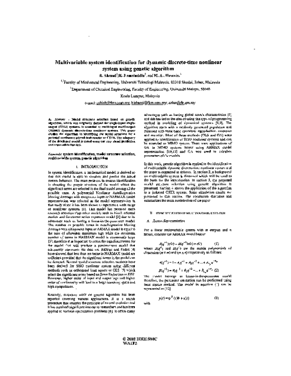 Pdf Multivariable System Identification For Dynamic Discrete Time Nonlinear System Using