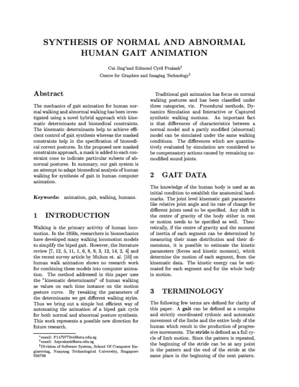 (PDF) Synthesis of Normal and Abnormal Human Walk Animation | Edmond ...