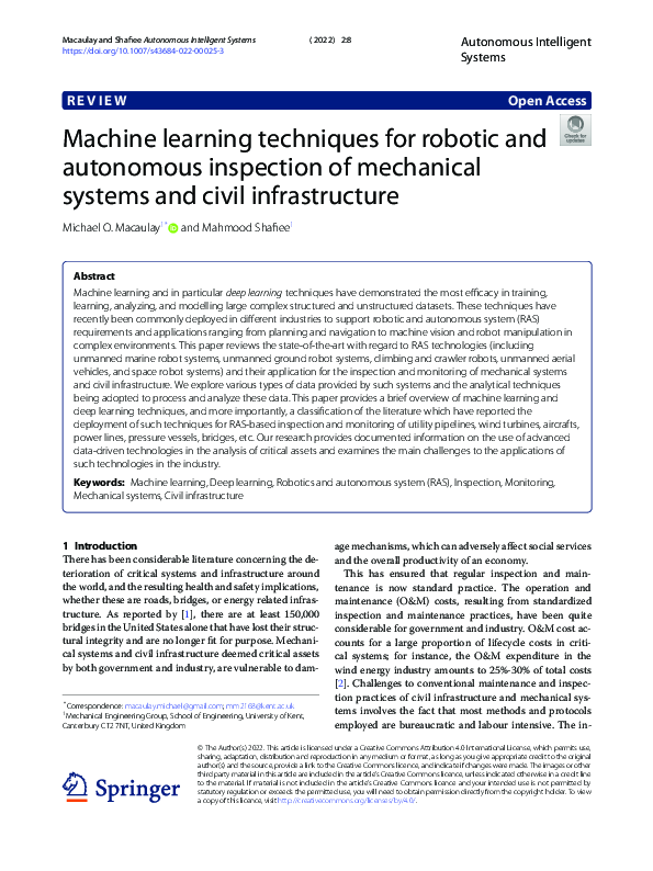 (PDF) Machine learning techniques for robotic and autonomous inspection ...