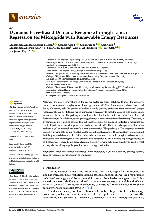 (PDF) Dynamic Price-Based Demand Response through Linear Regression for Microgrids with ...