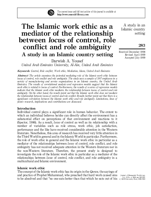 (PDF) The Islamic work ethic as a mediator of the relationship between ...