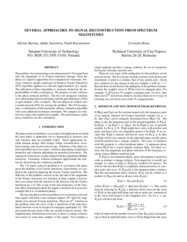 (PDF) Signal Reconstruction from Spectrum Magnitudes: New Approaches