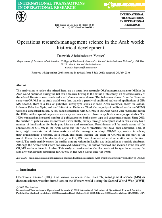 (PDF) Operations research/management science in the Arab world ...