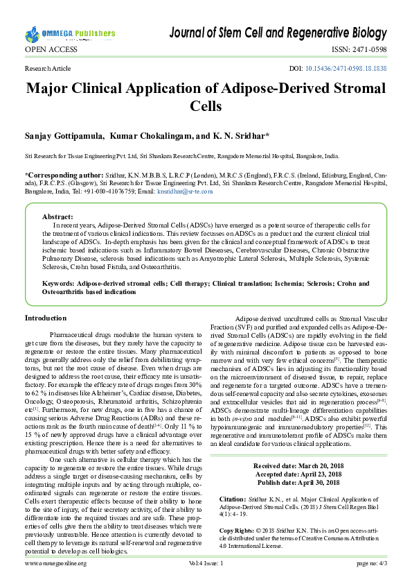 (PDF) Major clinical application of adipose derived stem cells