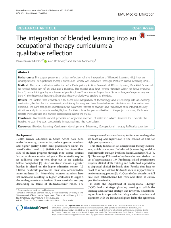 (PDF) The integration of blended learning into an occupational therapy ...