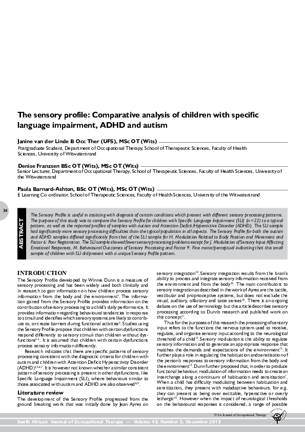 (PDF) The Sensory Profile: Comparative Analysis of Children with Specific Language Impairment ...
