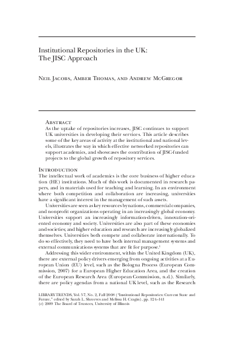 (PDF) Institutional Repositories in the UK: The JISC Approach