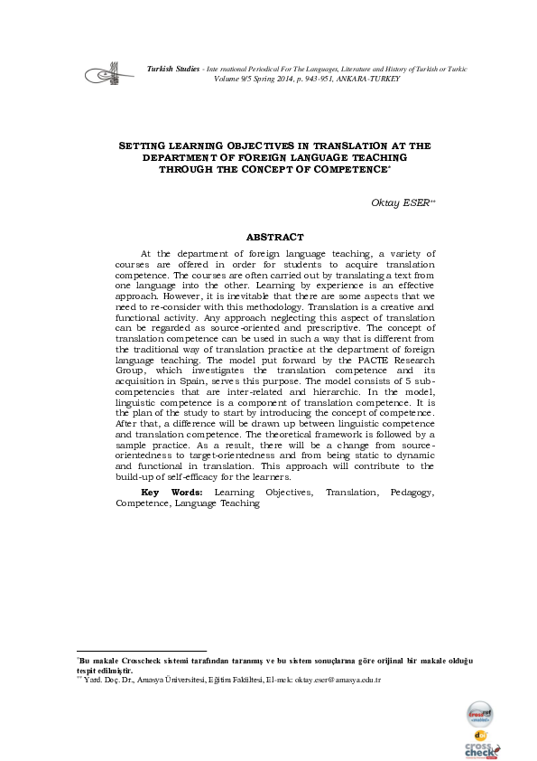 (PDF) Setting Learning Objectives in Translation at the Department of ...