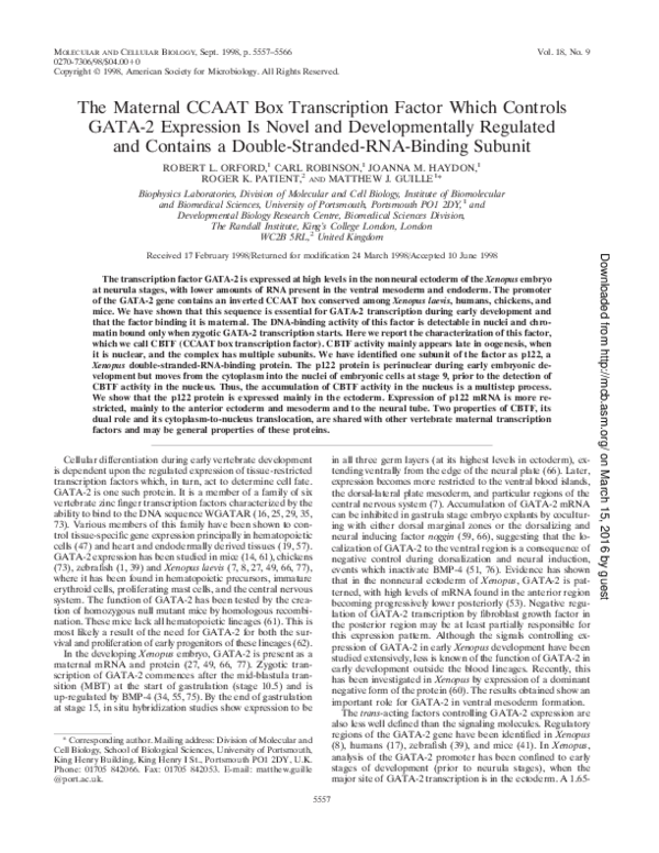 (PDF) The Maternal CCAAT Box Transcription Factor Which Controls GATA-2 ...