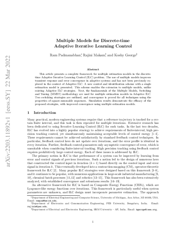 (PDF) Multiple Estimation Models in Adaptive Iterative Learning Control