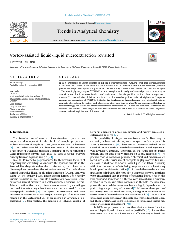 (PDF) Vortex-assisted liquid-liquid microextraction revisited