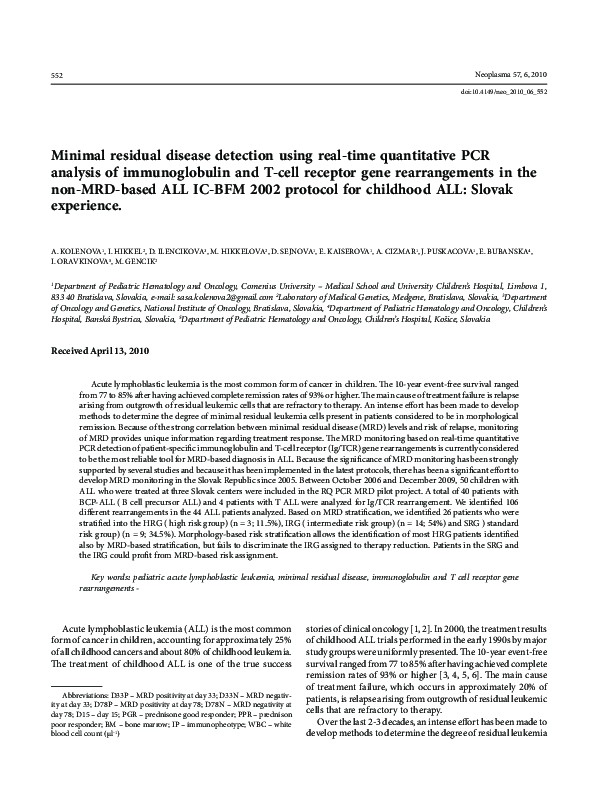 (PDF) Minimal residual disease detection using real-time quantitative PCR analysis of ...