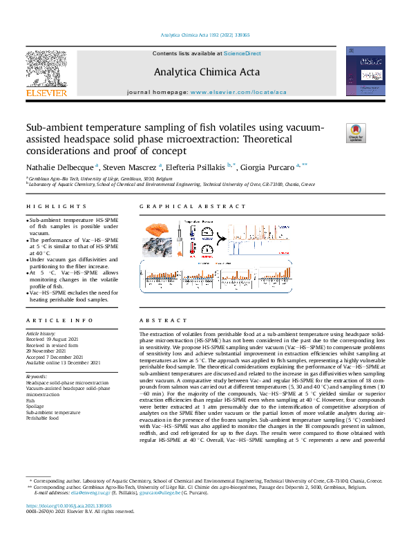 (PDF) Sub-ambient temperature sampling of fish volatiles using vacuumassisted headspace solid ...