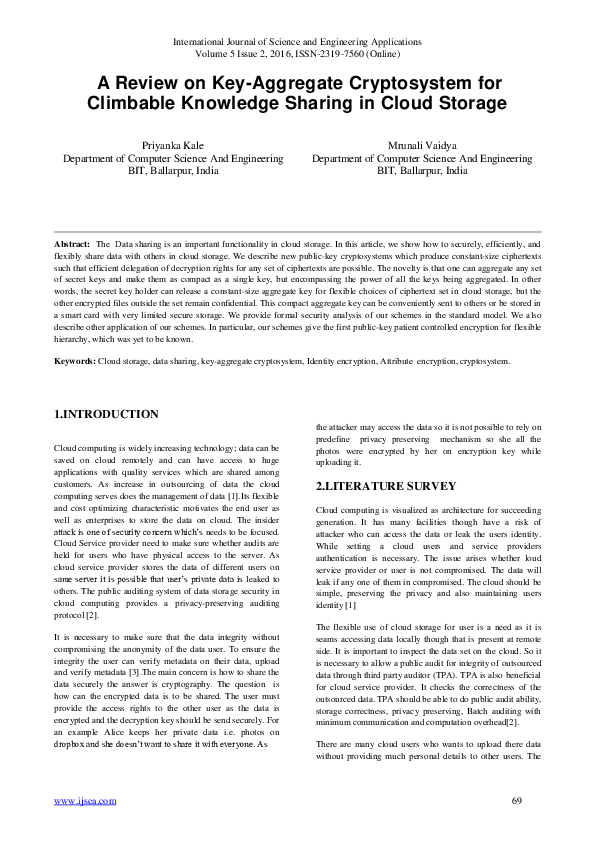 (PDF) A Review on Key-Aggregate Cryptosystem for Climbable Knowledge Sharing in Cloud Storage