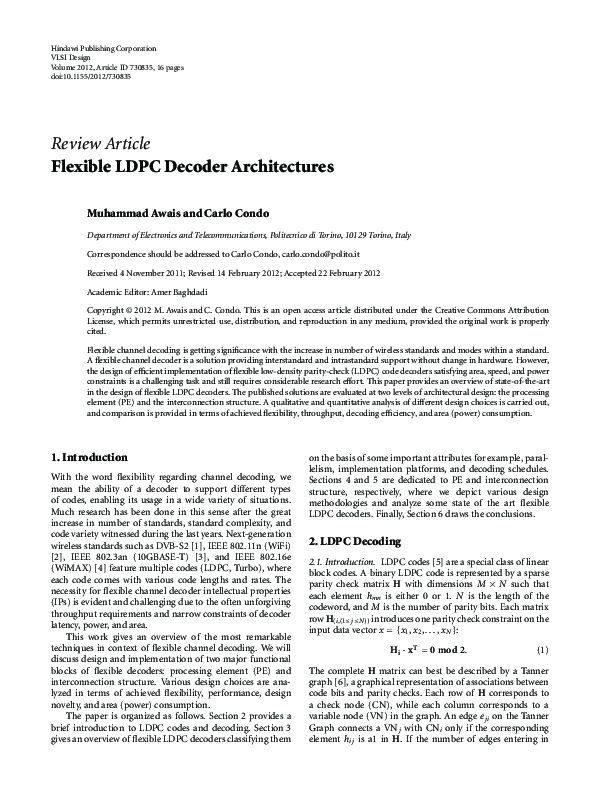 (PDF) Flexible LDPC Decoder Architectures