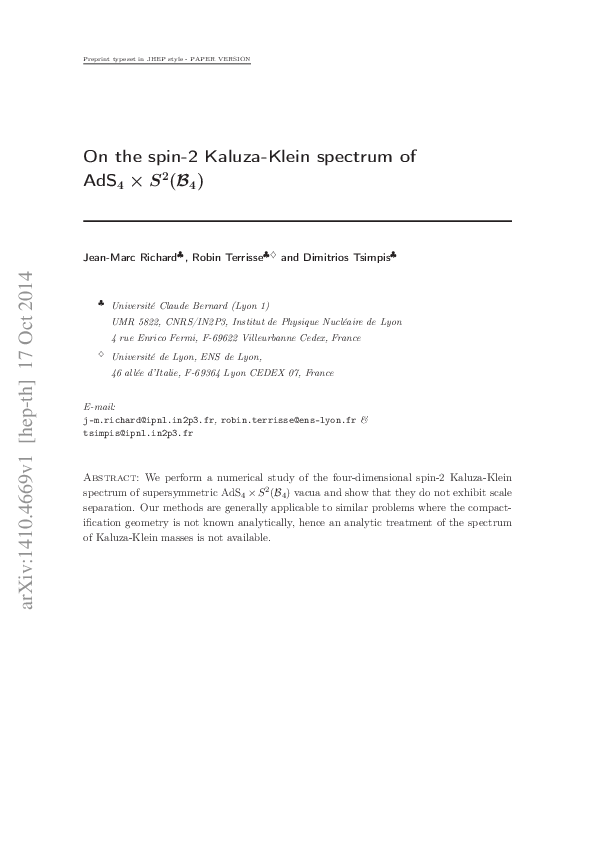 Preprint typeset in JHEP style- PAPER VERSION On the spin-2 Kaluza ...