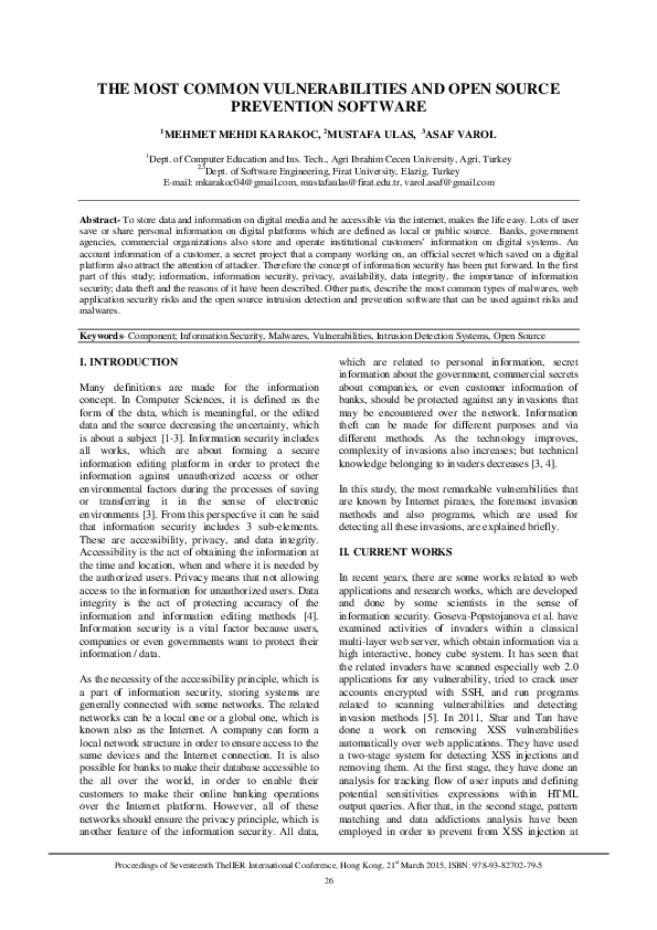 (PDF) The Most Common Vulnerabilities and Open Source Prevention Software