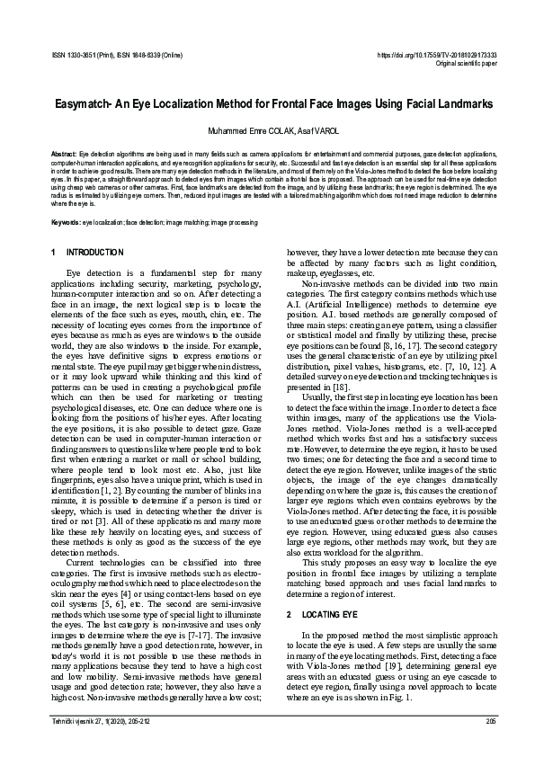 (PDF) Easymatch- An Eye Localization Method for Frontal Face Images Using Facial Landmarks